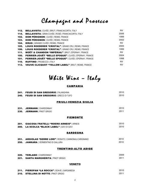 Nove menu in Wilton, New York, USA