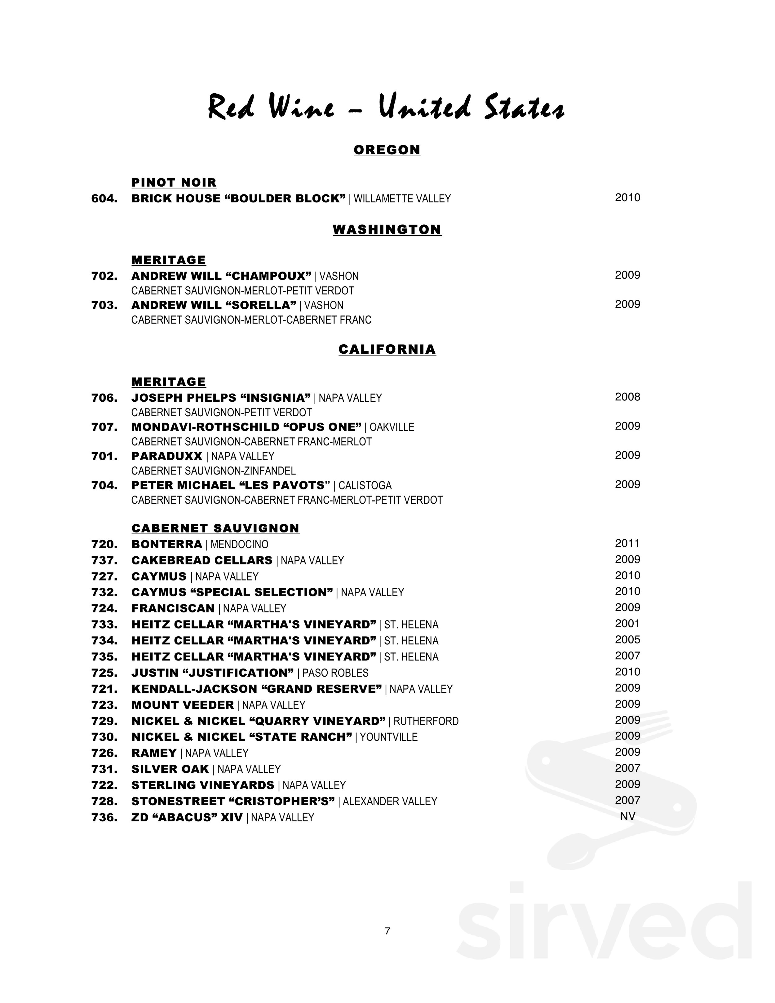 Nove menu in Wilton, New York, USA