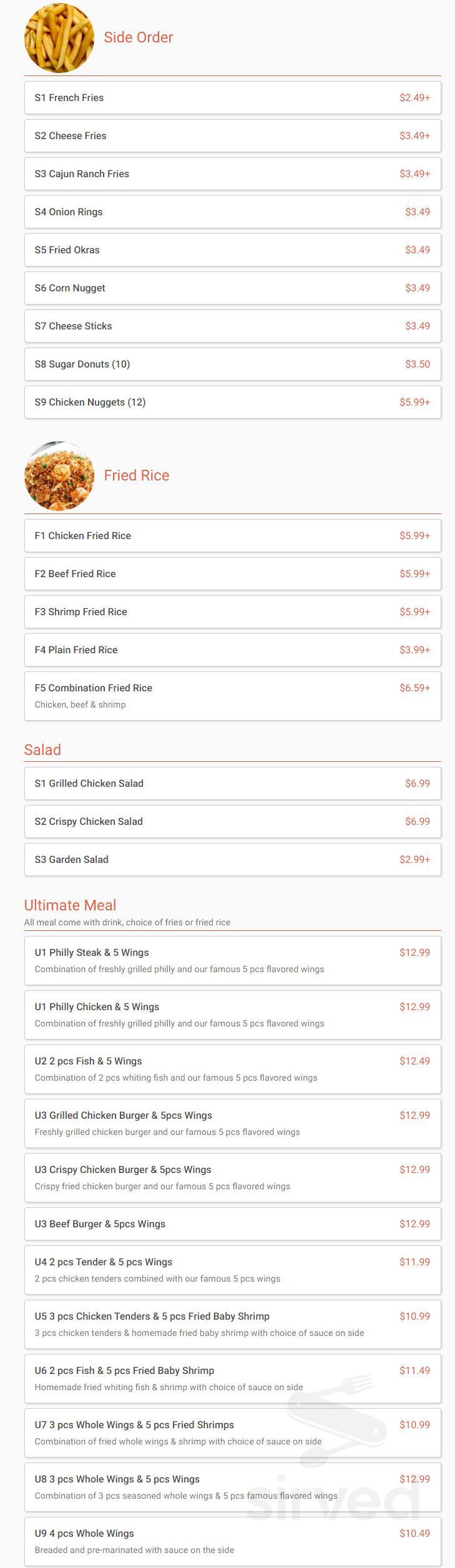 Wing City menu in Montgomery, Alabama, USA