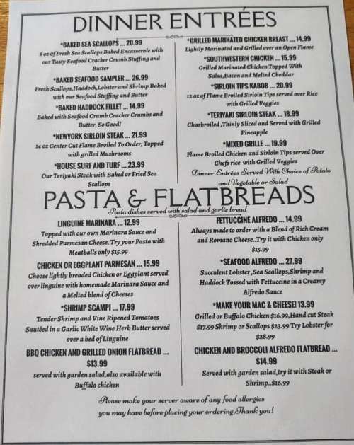 Putnam's Waterview Restaurant menu in Goffstown, New Hampshire, USA