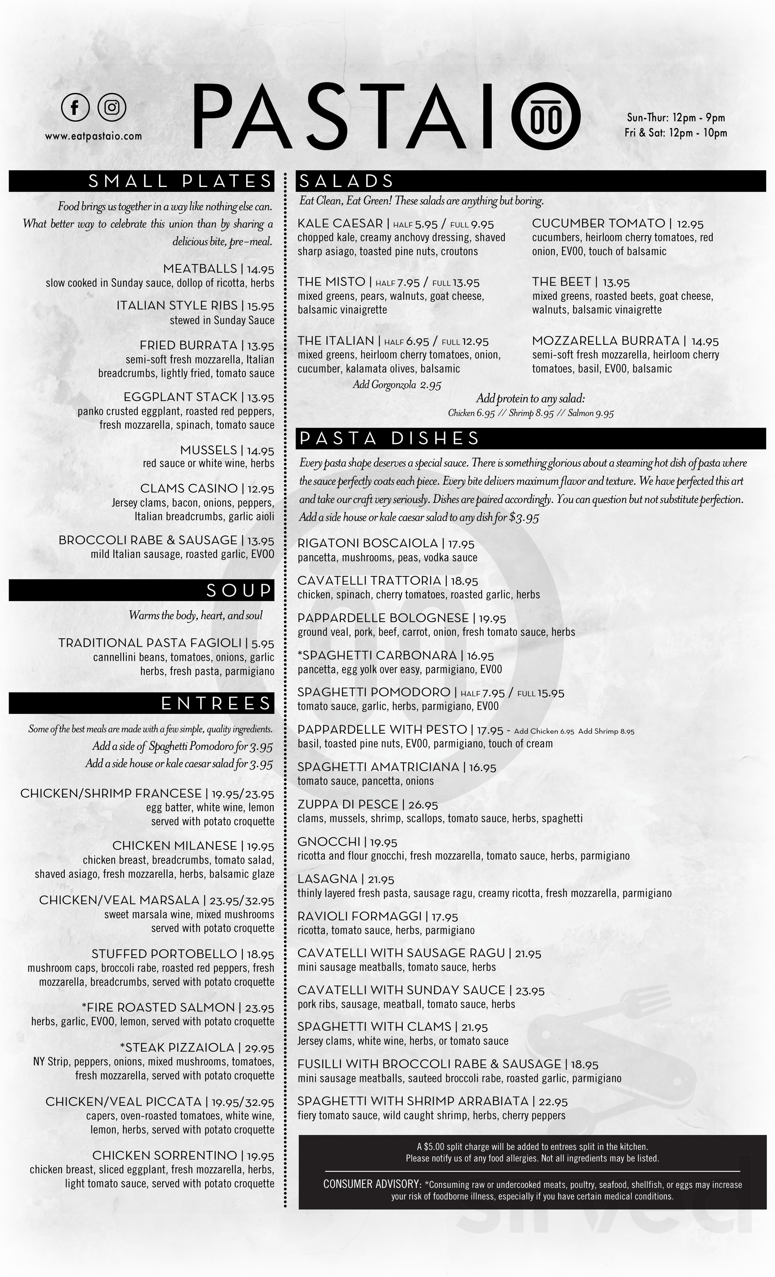 Pastaio Handmade Pasta•Pizza menu in Port St. Lucie, Florida, USA