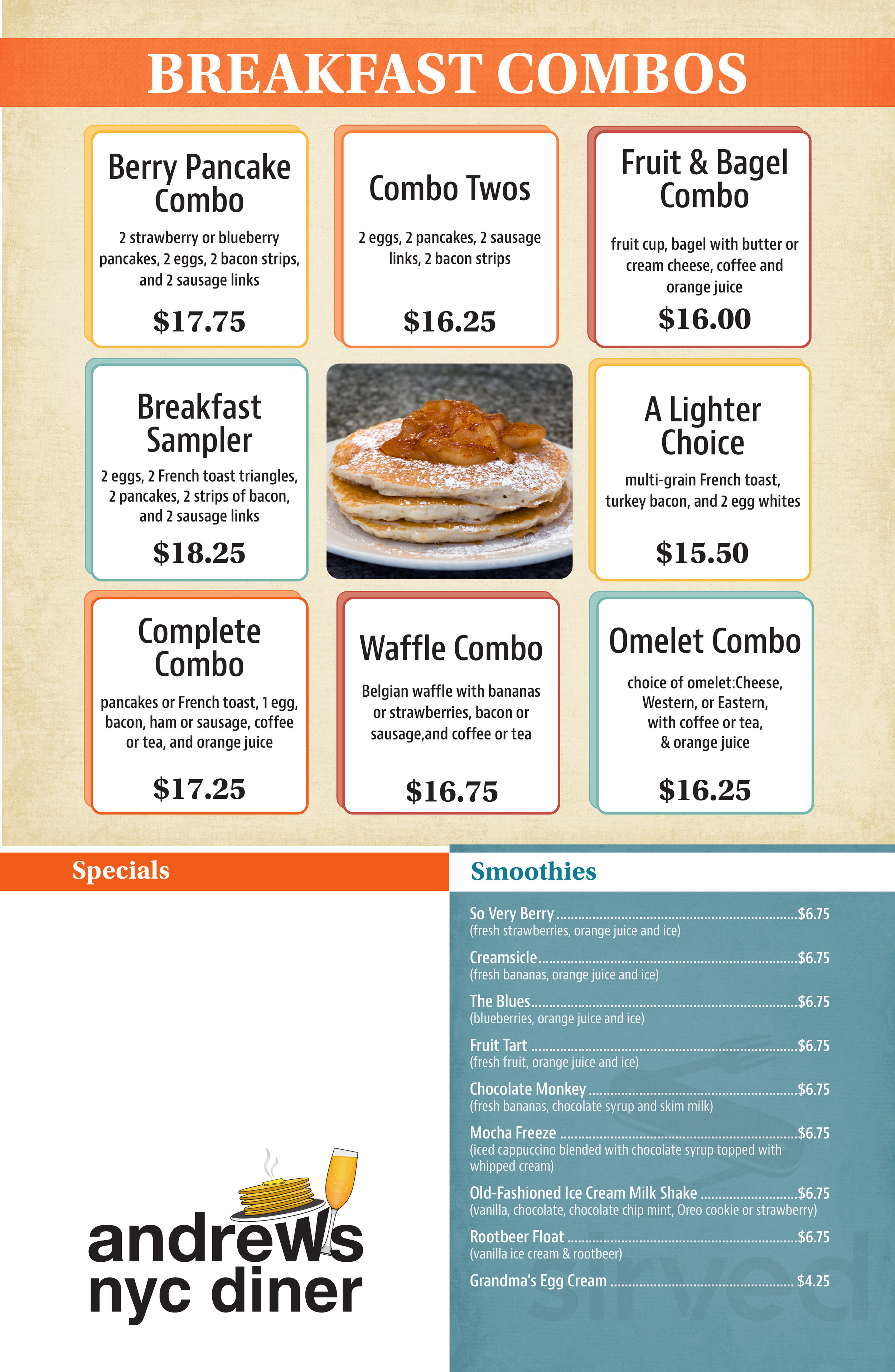 Andrews NYC Diner menu in New York, New York, USA