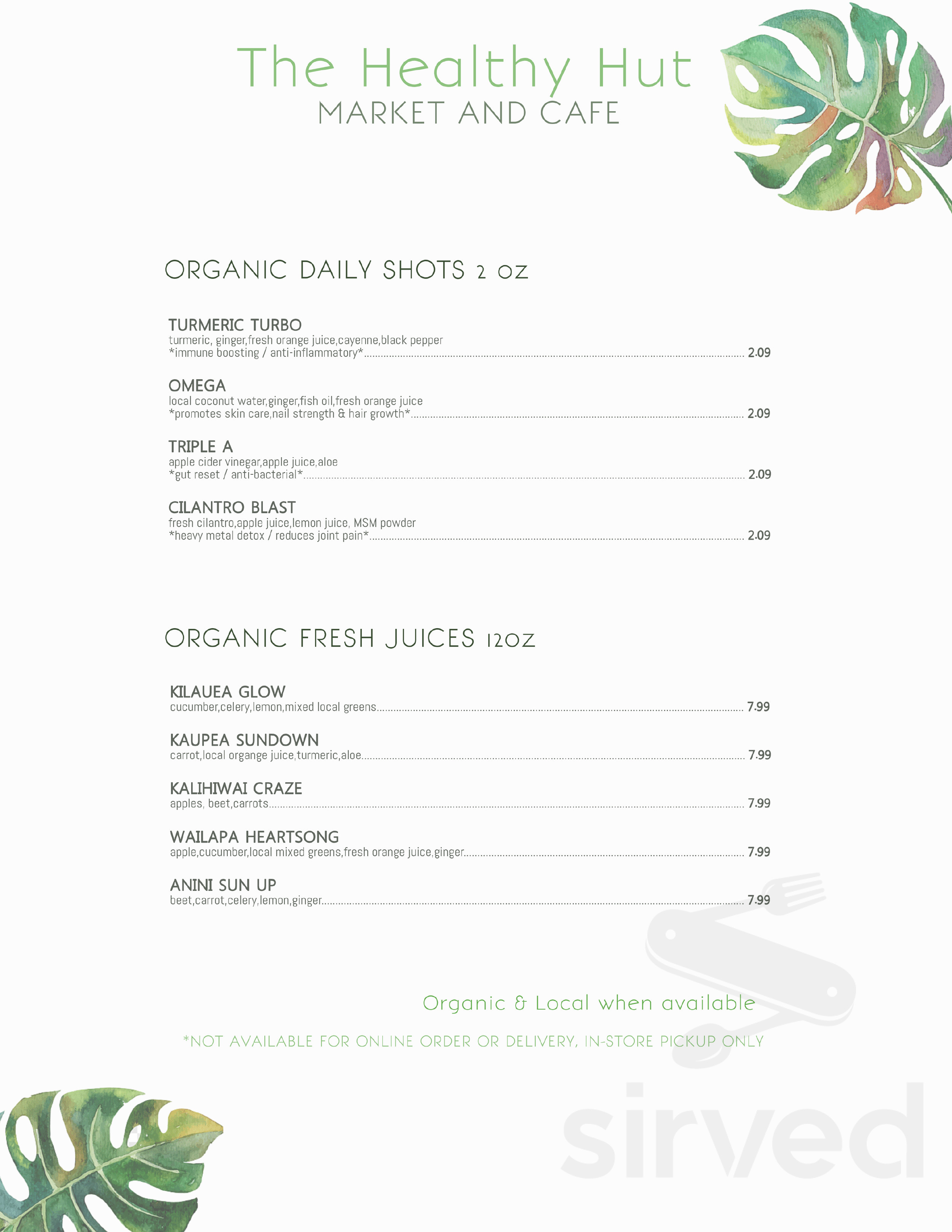 Healthy Hut Market & Cafe menu in Kilauea, Hawaii, USA