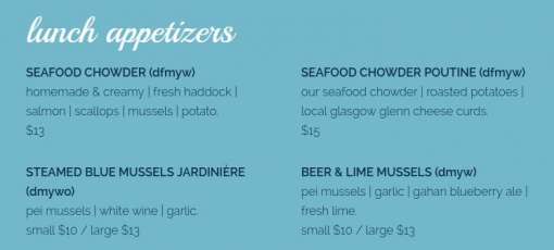 Menu for Blue Mussel Cafe in North Rustico, PE | Sirved
