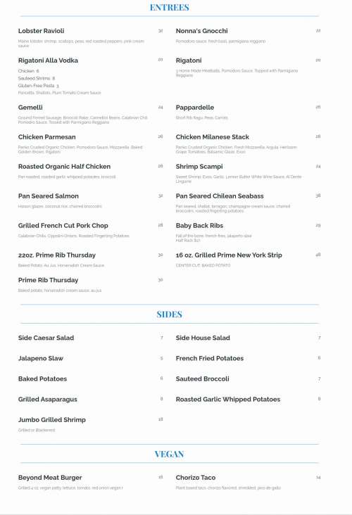 Boca Grille and Raw Bar menu in Fairfield, Connecticut, USA