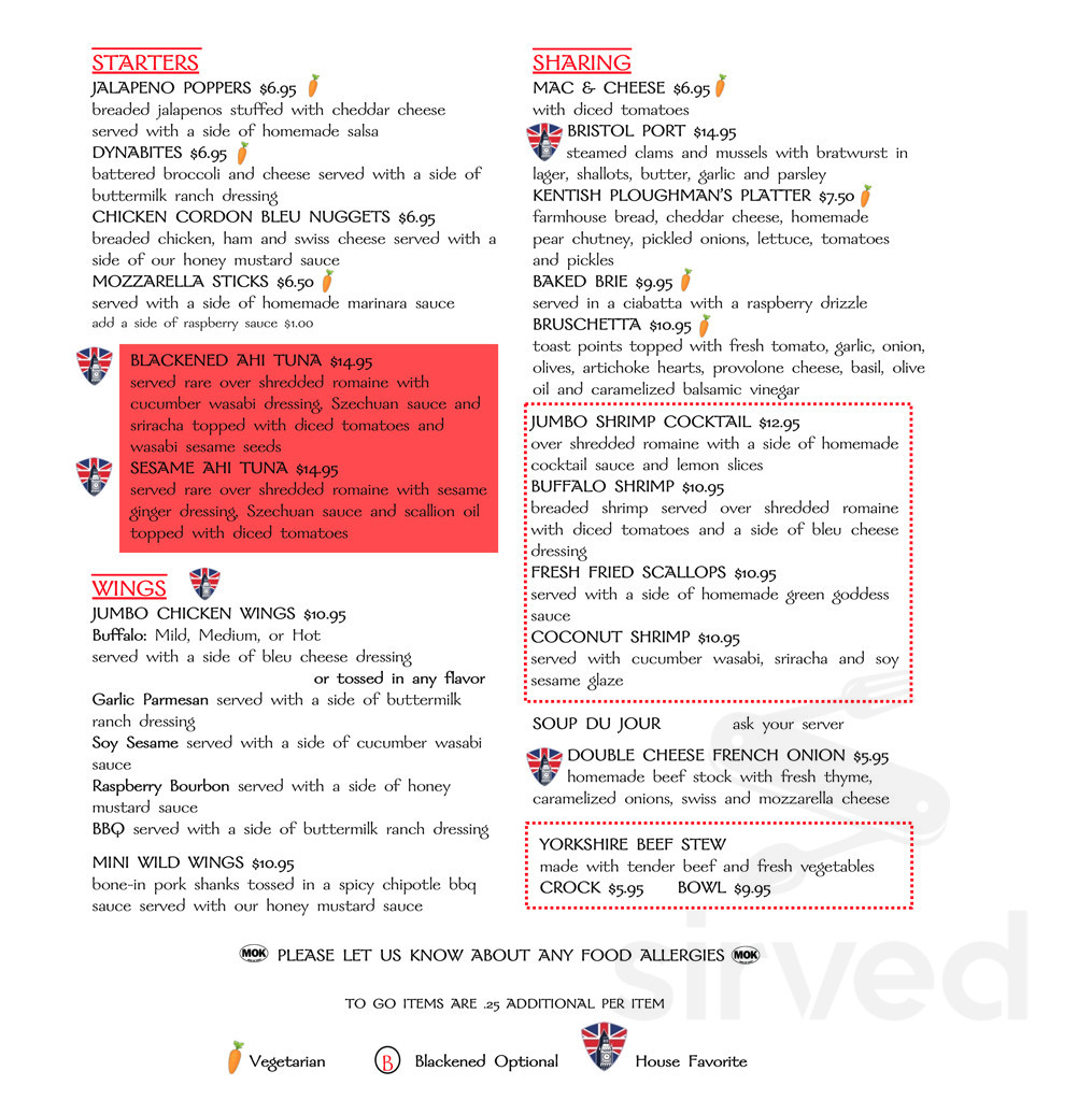 Man of Kent Tavern menus in Hoosick, New York, United States