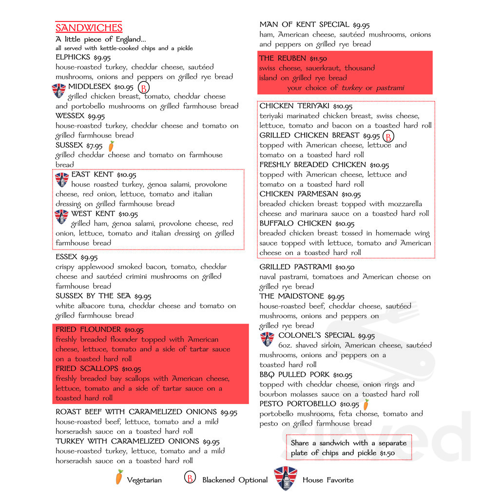 Man of Kent Tavern menus in Hoosick, New York, United States