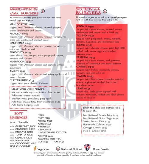 Man of Kent Tavern menu in Hoosick, New York, USA