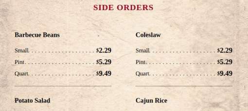 Menu for Outlaw's BBQ--Pineville in Pineville, LA | Sirved