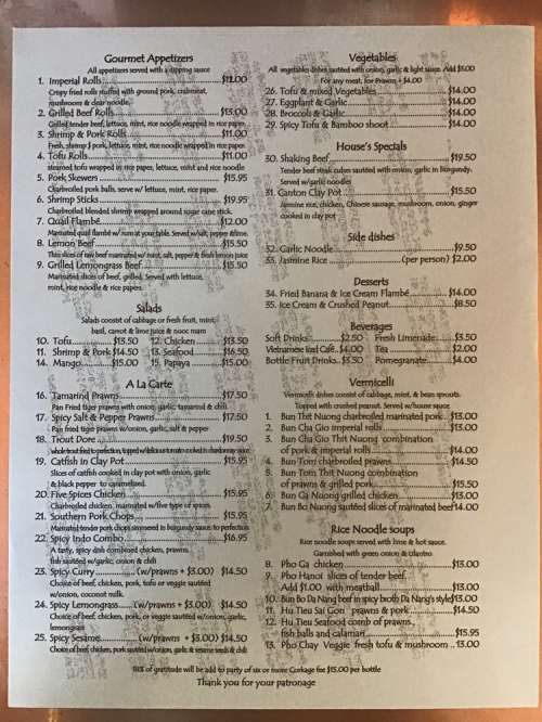 Bobo's Bistro menu in San Francisco, California, USA