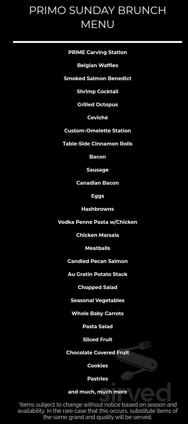 Primo Italian American Cuisine menu in Gurnee, Illinois, USA