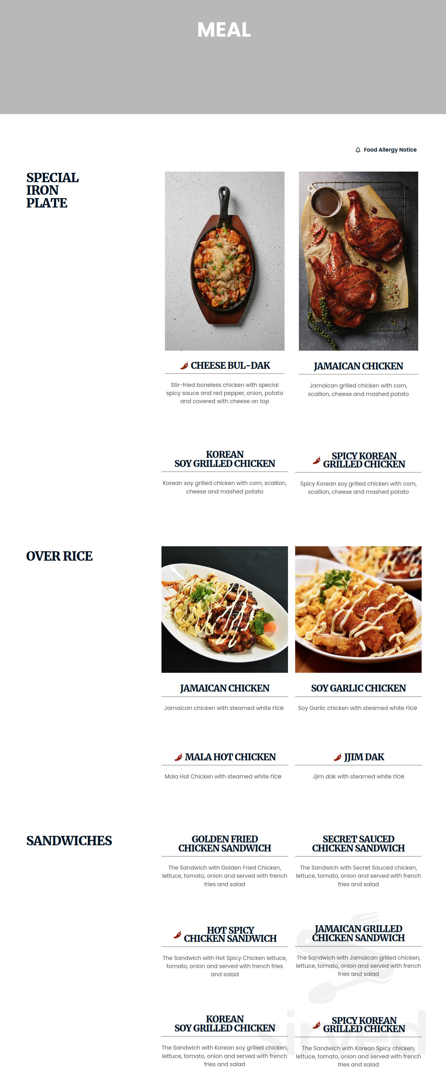 Menu - Markham ON's bbq Chicken | Sirved