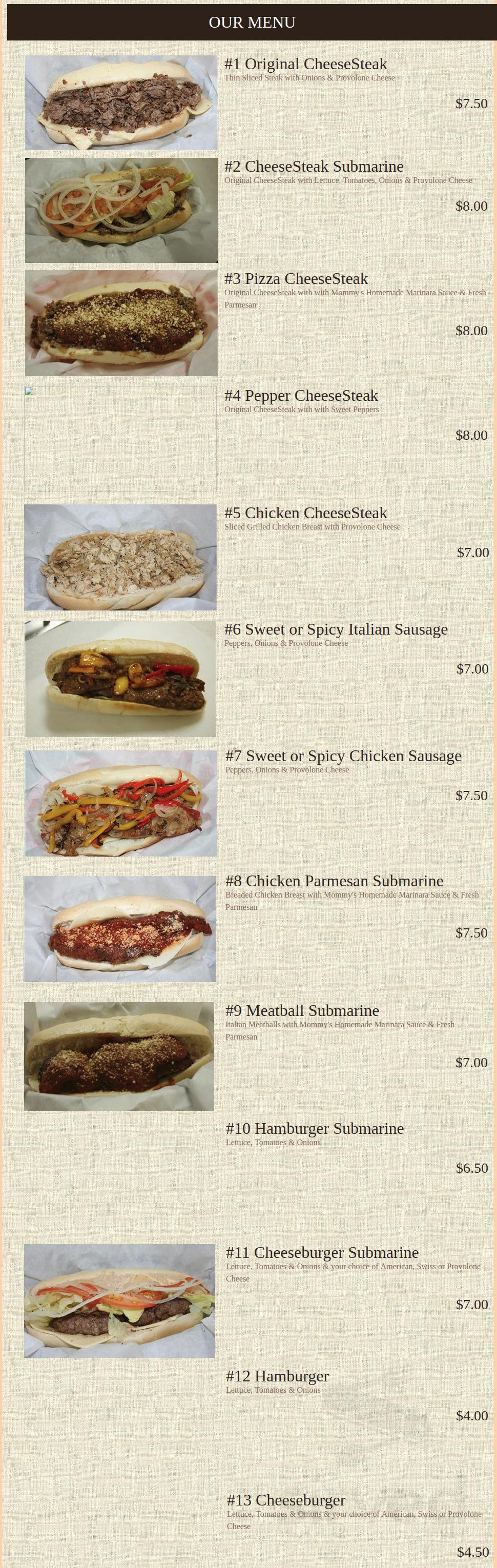 Menu for Big Daddy's Famous East Coast Cheesesteaks in Hemet, CA | Sirved