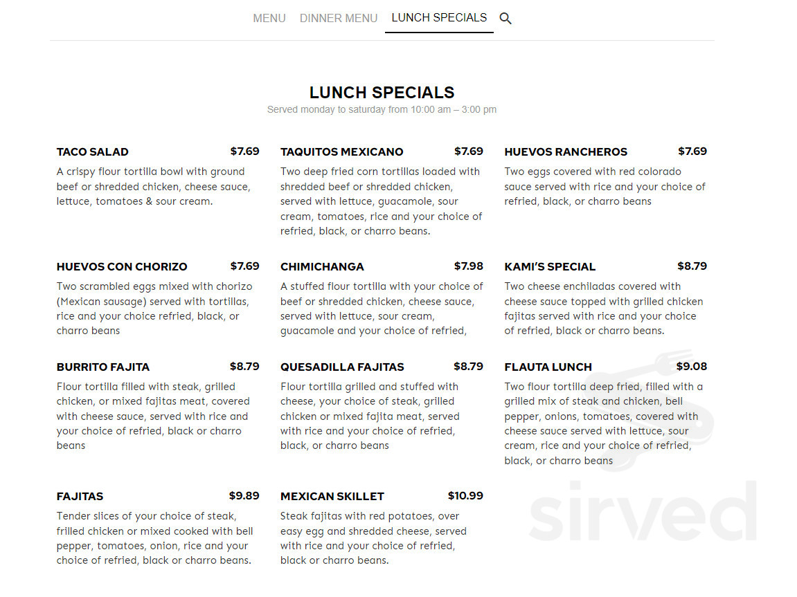 Menu for Los Locos Mexican Restaurant in Mountain View, AK | Sirved