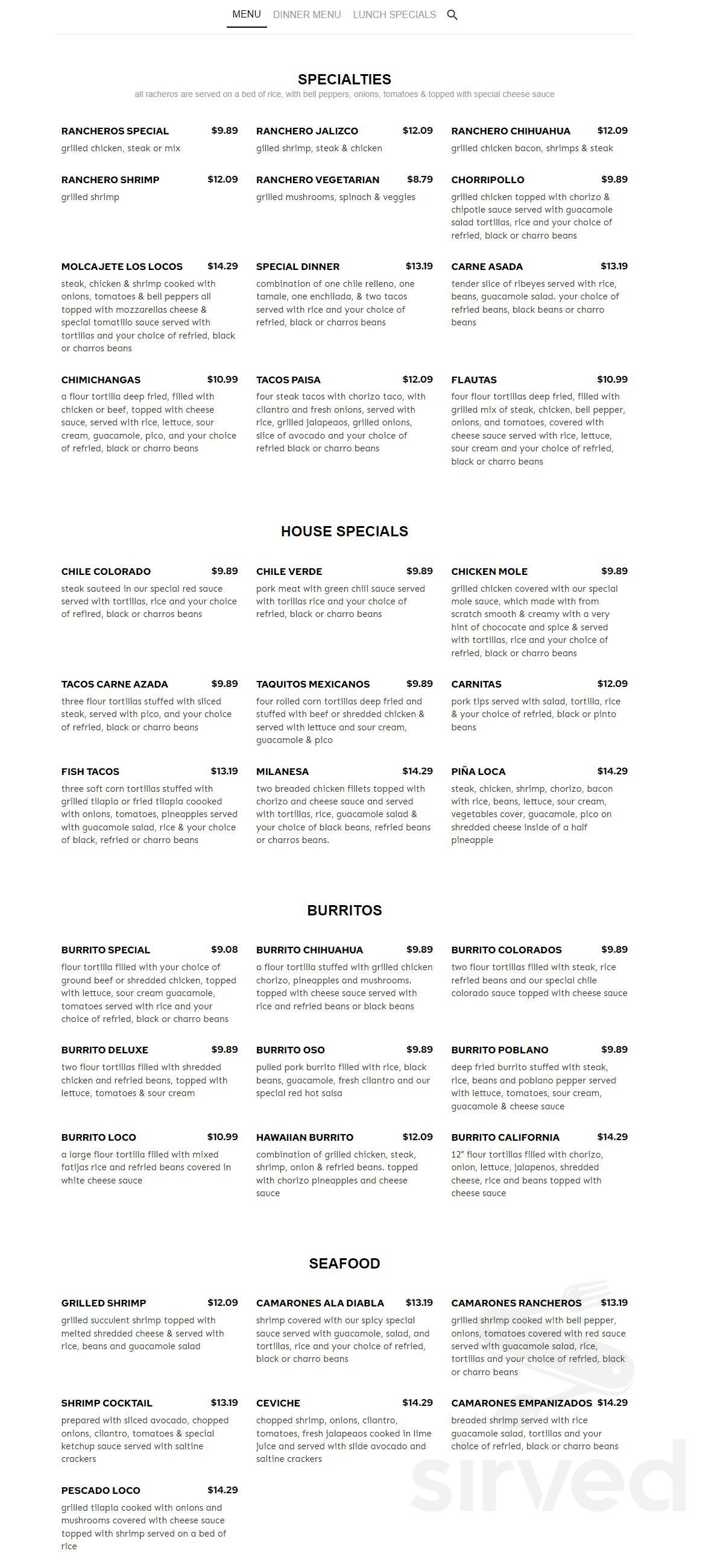 Menu - Mountain View AK's Los Locos Mexican Restaurant | Sirved