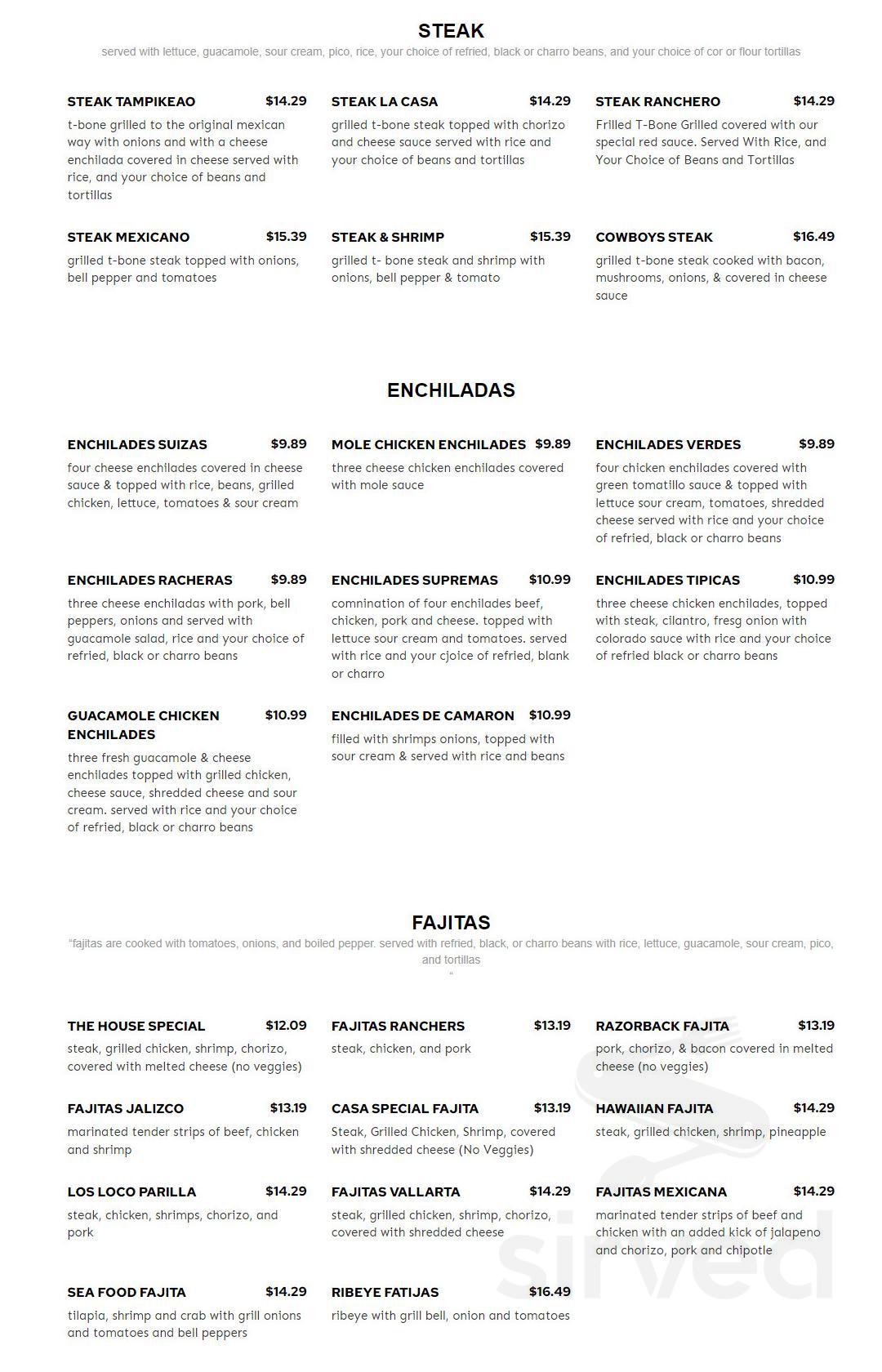 Los Locos Mexican Restaurant menu in Mountain View, Arkansas, USA