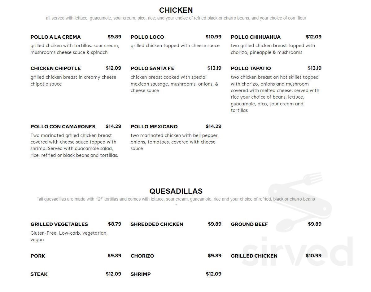 Los Locos Mexican Restaurant menu in Mountain View, Arkansas, USA