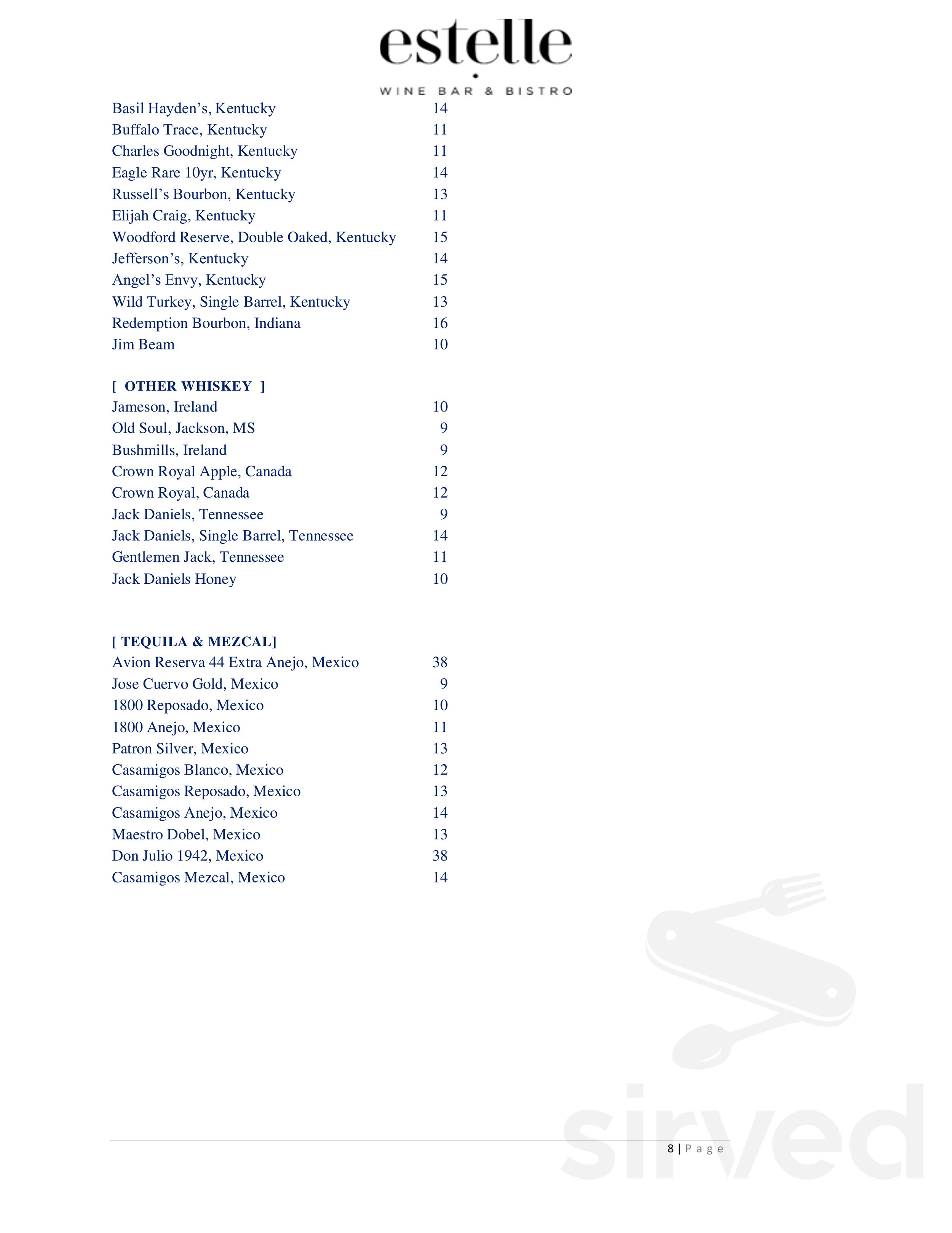 Estelle Wine Bar & Bistro menu in Jackson, Mississippi, USA