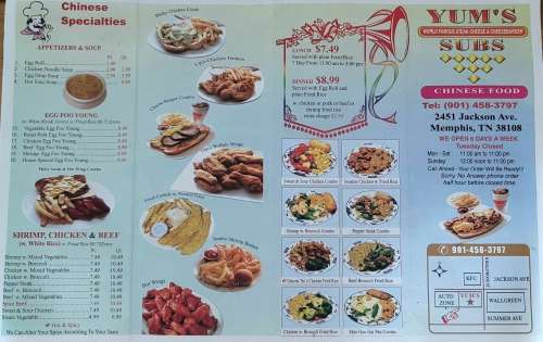Yum's Chinese Carry Out menu in Memphis, Tennessee, USA