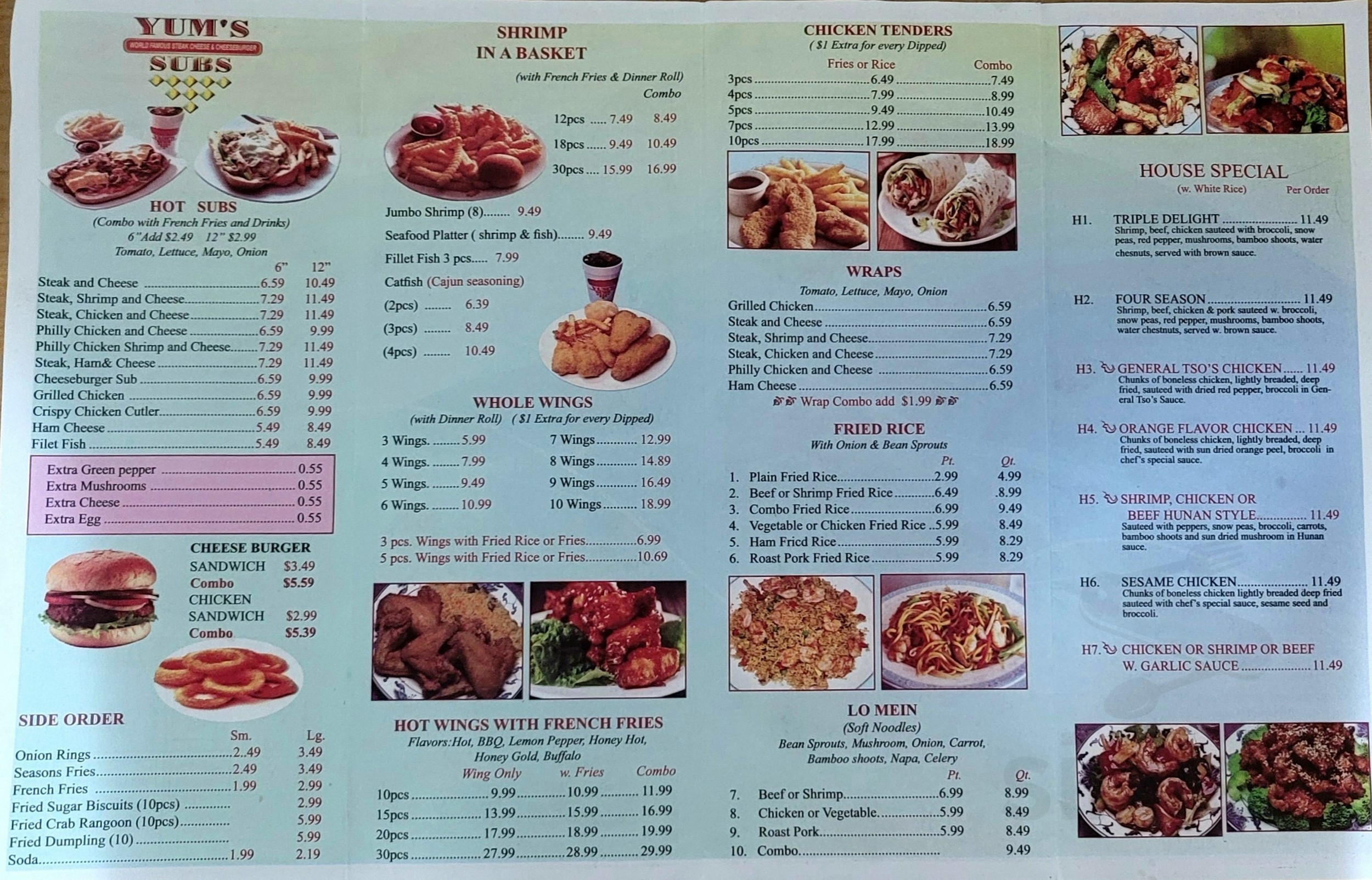 Yum's Chinese Carry Out menu in Memphis, Tennessee, USA