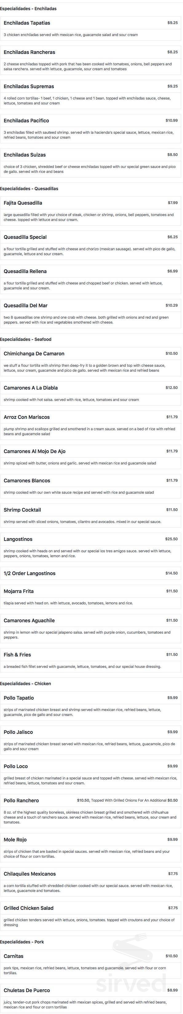 Menu - Mason MI's Los Tres Amigos Mason | Sirved