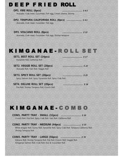 Kimganae Korean BBQ menu in Moncton, New Brunswick, Canada