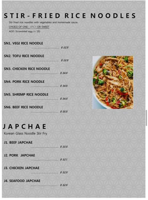 Kimganae Korean BBQ menu in Moncton, New Brunswick, Canada