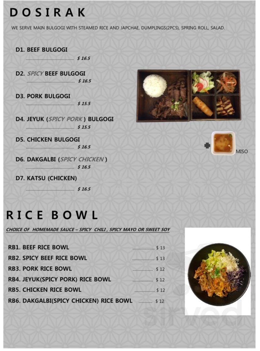 Kimganae Korean BBQ menu in Moncton, New Brunswick, Canada