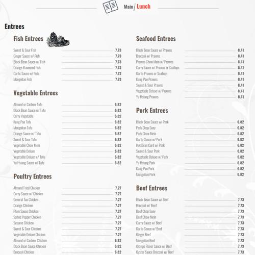 Ballard Mandarin Chinese Restaurant menu in Seattle, Washington, USA