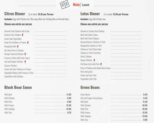 Ballard Mandarin Chinese Restaurant menu in Seattle, Washington, USA