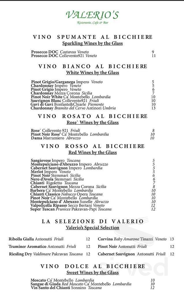 Menu - Cleveland OH's Valerio’s | Sirved