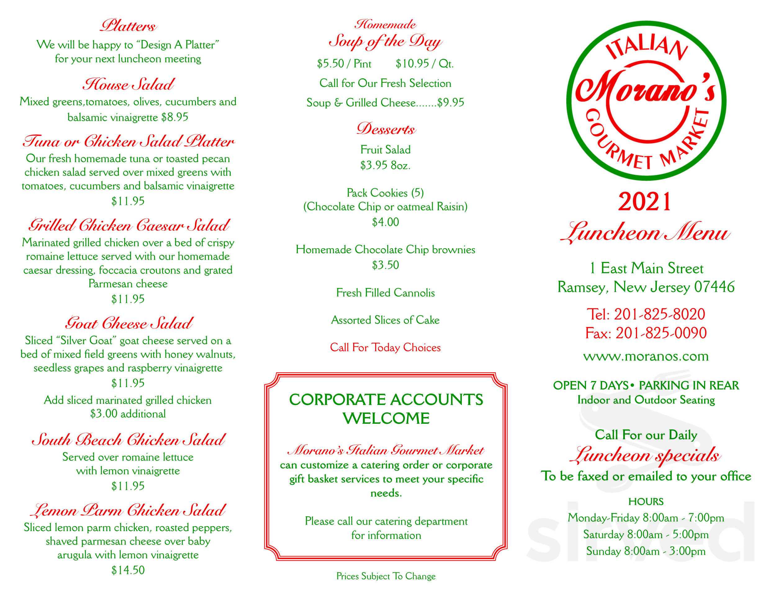 Morano's Gourmet Market menu in Ramsey, New Jersey, USA