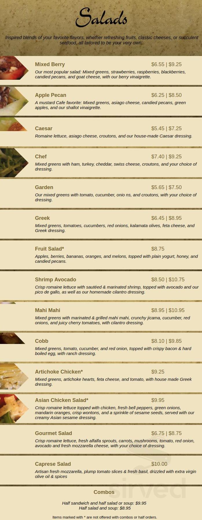 Menu - Foothill Ranch CA's Mustard Cafe and Grill | Sirved