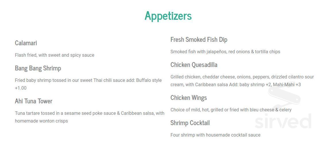 The Cove Waterfront Restaurant and Tiki Bar menu in Deerfield Beach ...