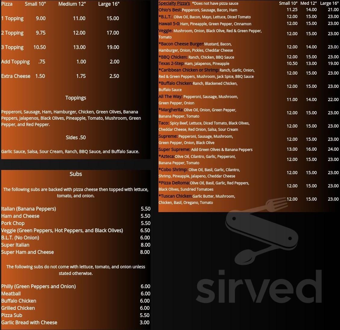 Watt Street Tavern menu in Circleville, Ohio, USA