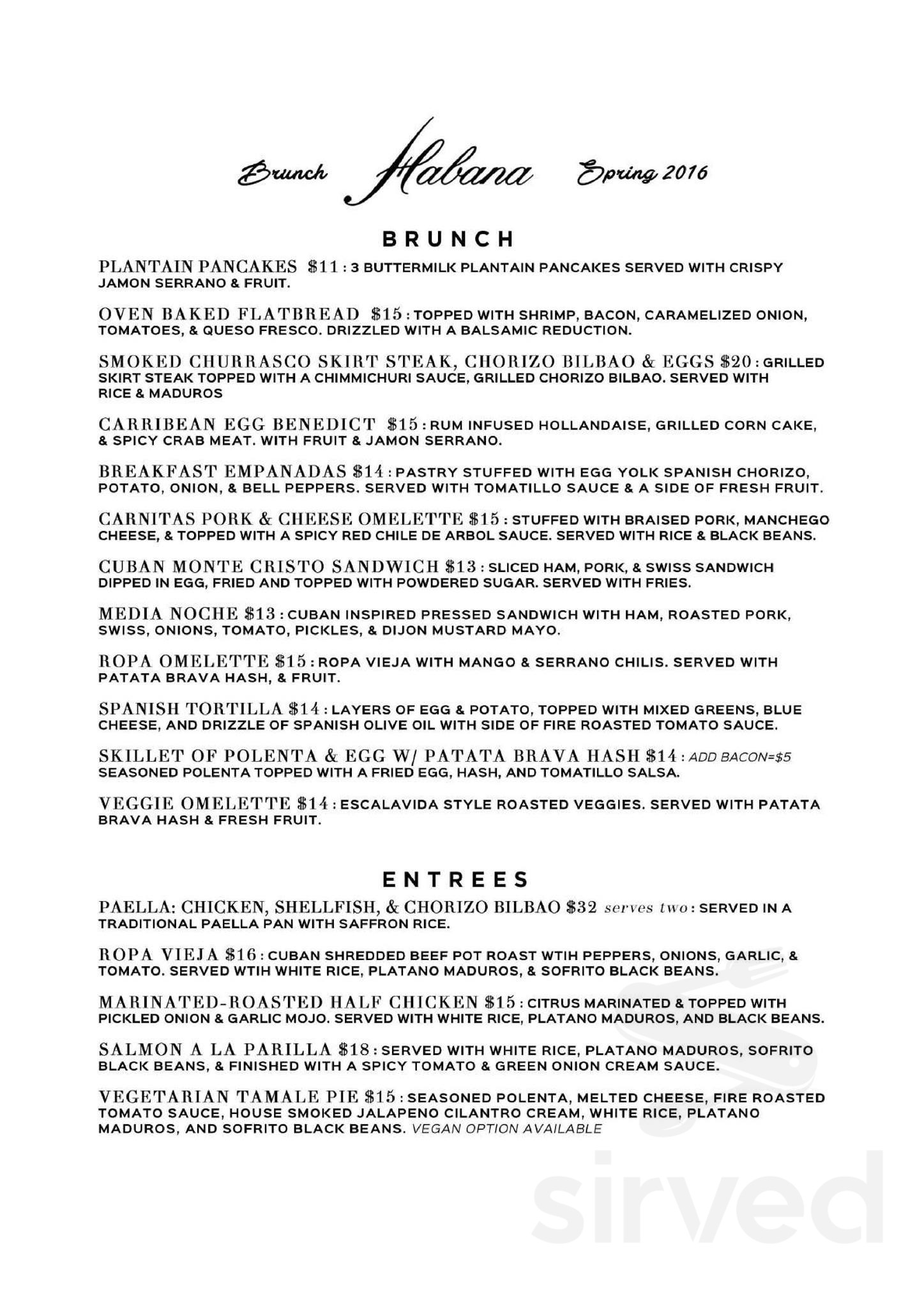 Habana menu in Irvine, California, USA