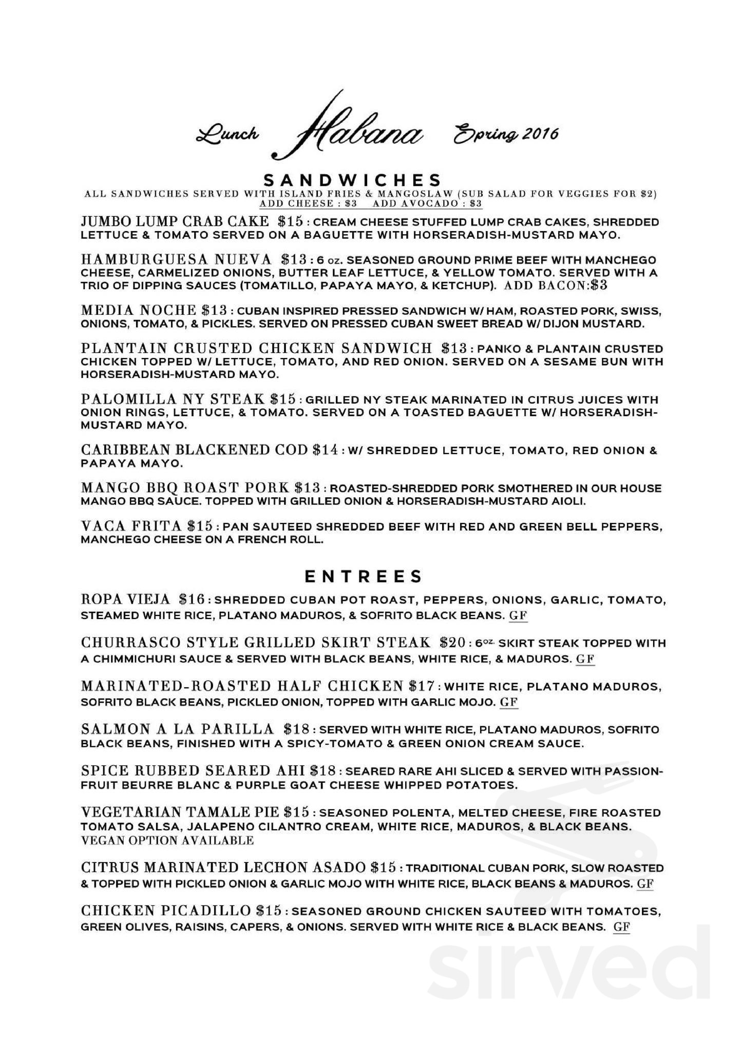 Habana menu in Irvine, California, USA