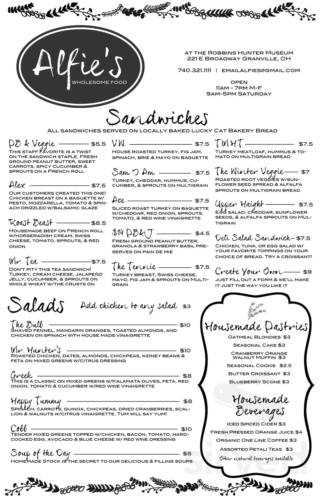 Alfie's Granville menu in Granville, Ohio, USA