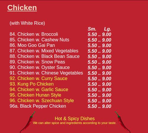 Shanghai Chinese Restaurant menu in Lock Haven, Pennsylvania, USA