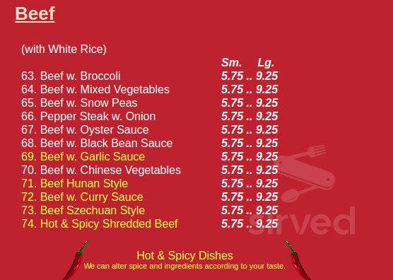 Shanghai Chinese Restaurant menu in Lock Haven, Pennsylvania, USA