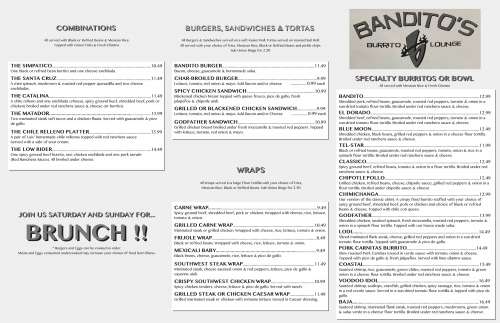 Bandito's Burrito Lounge menu in Richmond, Virginia, USA