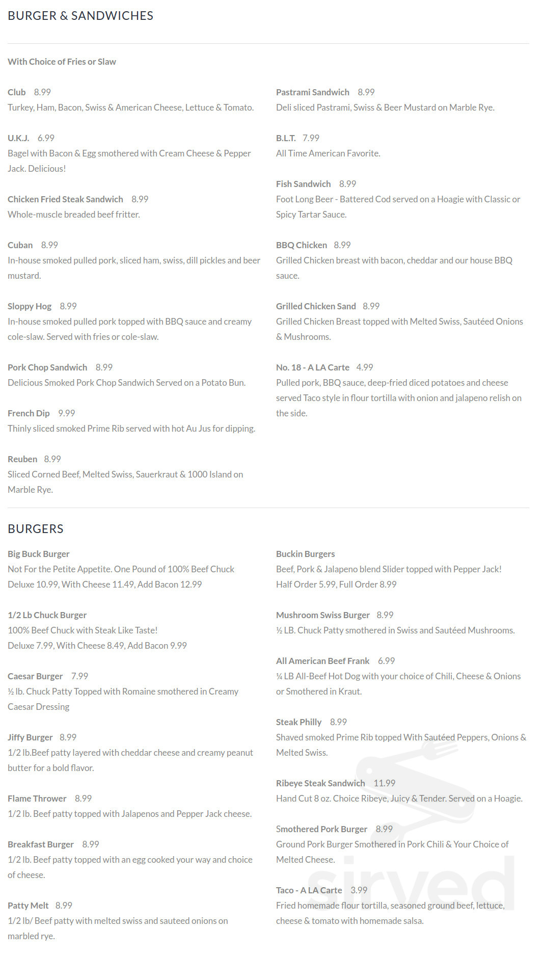 Menu - Scottsbluff NE's Backaracks Steakhouse and Grill | Sirved