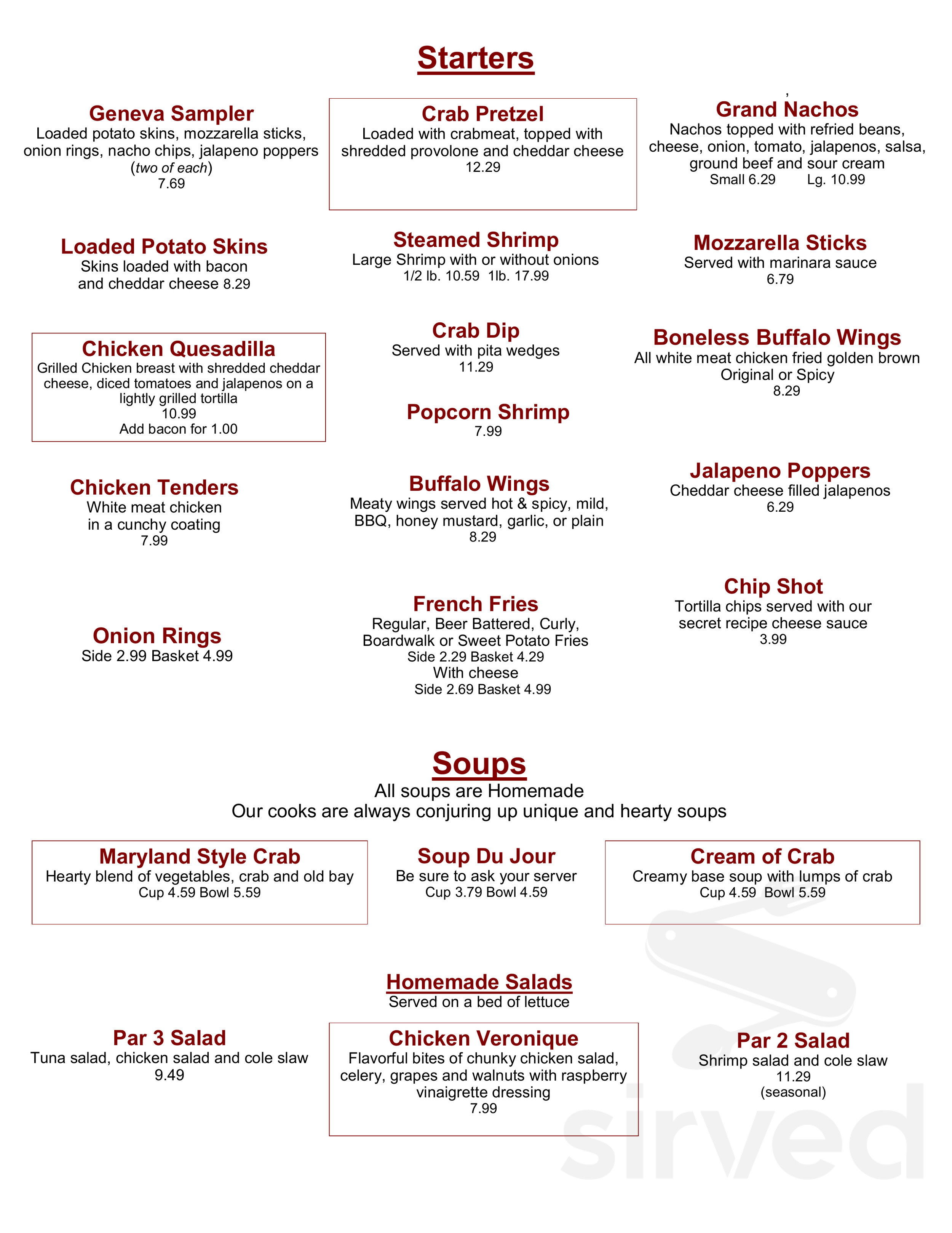 Twin Silos Restaurant @ Geneva Farm Golf Course menu in Street ...