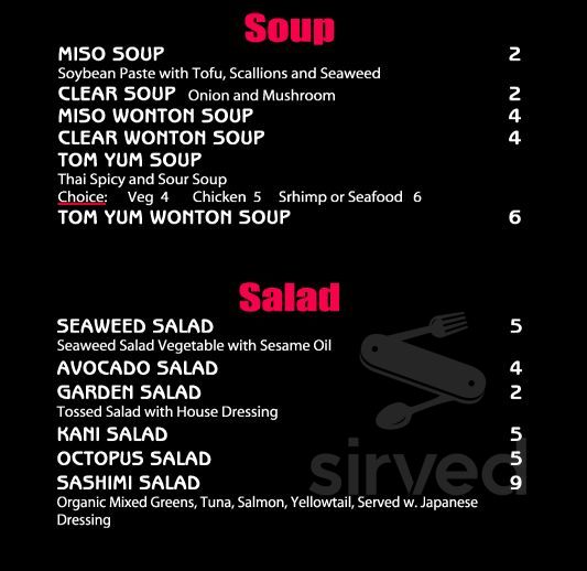 Menu for Samurai Sushi Hibachi Steakhouse in Strongsville, OH | Sirved