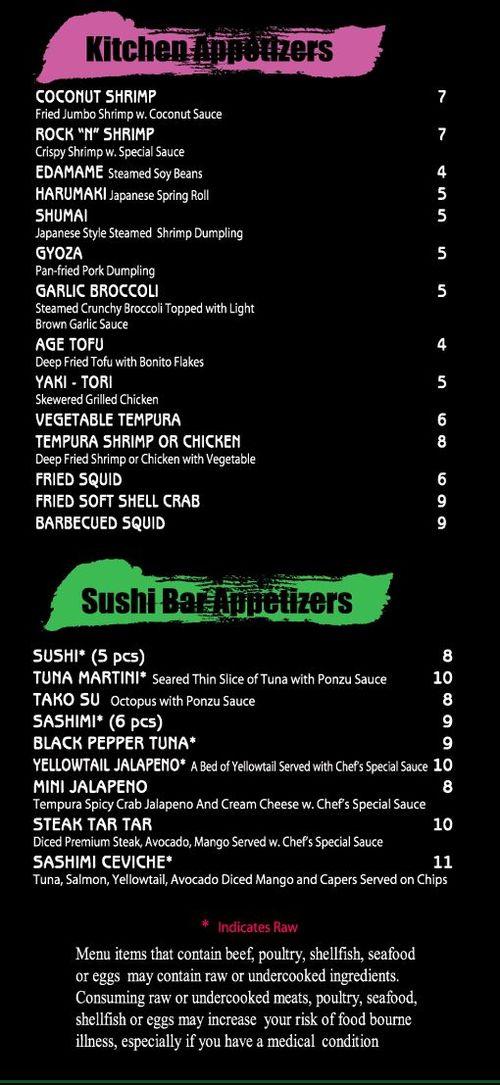 Samurai Sushi Hibachi Steakhouse menu in Strongsville, Ohio, USA
