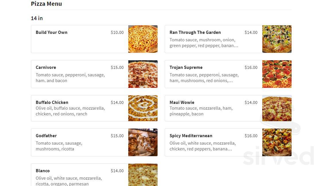 Menu - New Kent VA's Trojan Pizza & Beer | Sirved