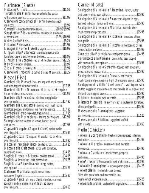 LoMonaco's Ristorante Italiano menu in Branford, Connecticut, USA