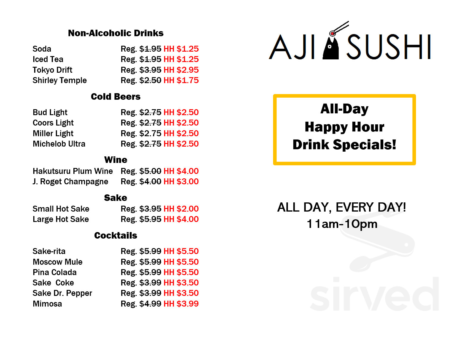 Aji Sushi menu in College Station, Texas, USA