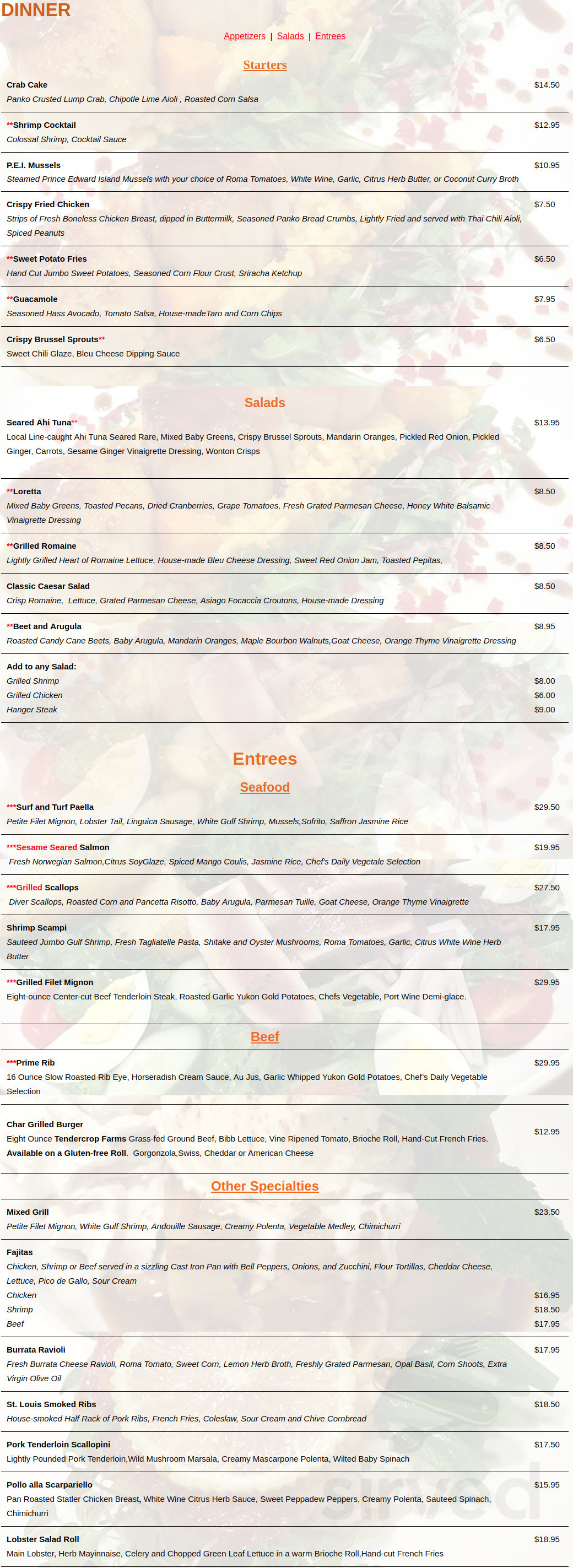 Loretta menu in Newburyport, Massachusetts, USA