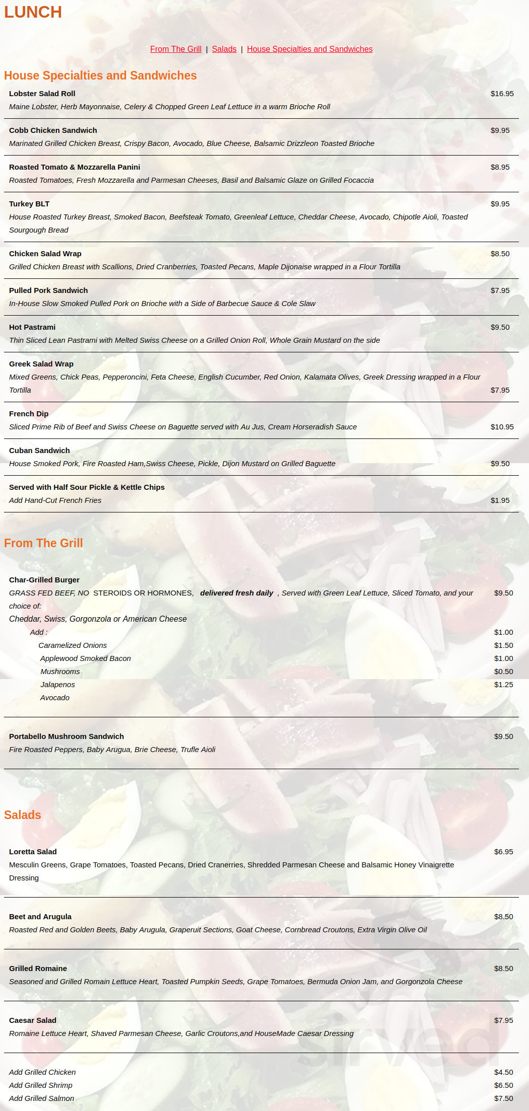 Loretta menu in Newburyport, Massachusetts, USA